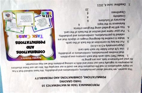 performance task in mathematics 10third gradingpermutations