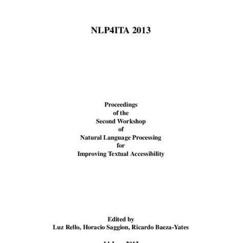 Proceedings Of The Workshop On Natural Language Processing For