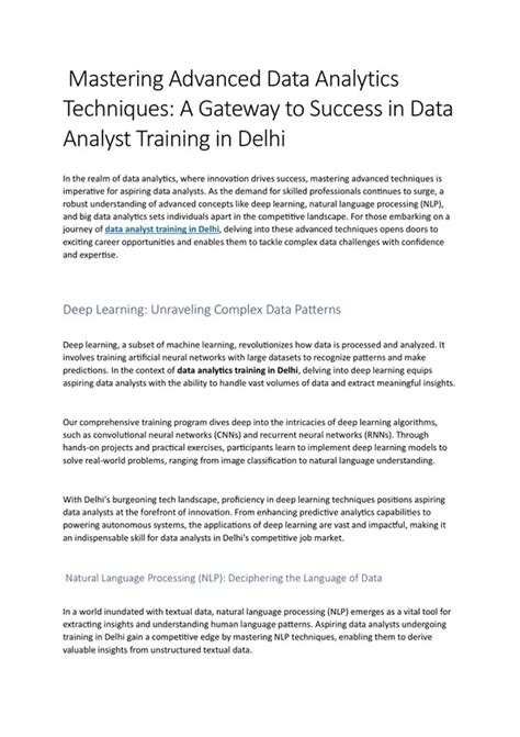 Ppt Mastering Advanced Data Analytics Techniques A Gateway To Success In Data Analy