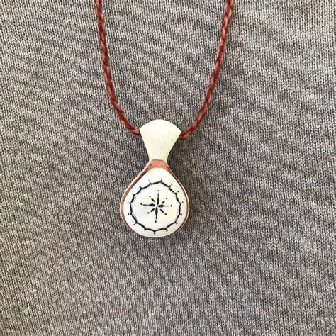 Handmade Reindeer Antler And Sallow Wood Necklace Sami Sun Symbol
