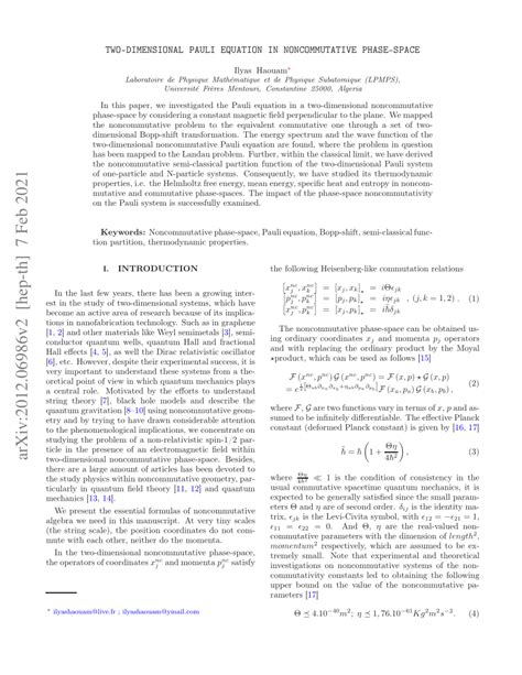 Pdf Two Dimensional Pauli Equation In Noncommutative Phase Space