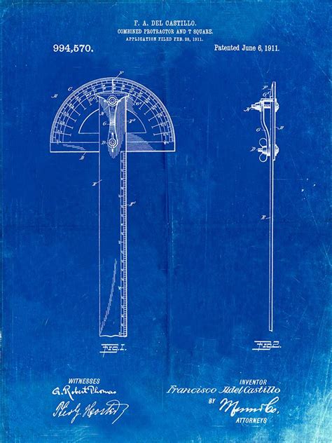 Pp1002 Faded Blueprint Protractor T Square Patent Poster Poster Print