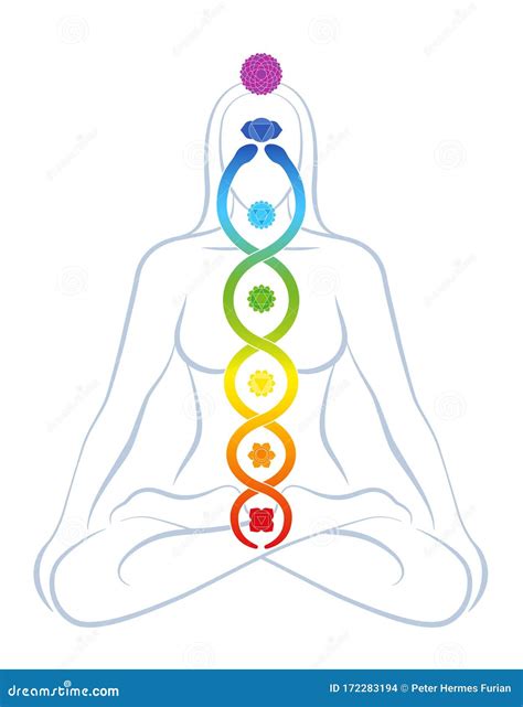 Kundalini Serpent Chakras Awakening Man Power Symbol Cartoon Vector