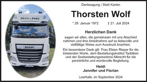 Traueranzeigen Von Thorsten Wolf Nordwest Trauer De