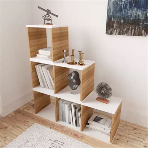 Librero Modular Texture Blanco Con Hickory Meses Sin Interés