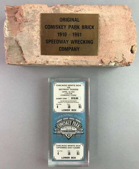Lot Of 2 1991 White Sox Vs Tigers At Comiskey Park Ticket And Comiskey Park Brick Matthew