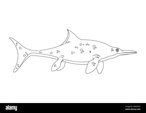 Black And White Ichthyosaurus Dinosaur Cartoon Character Vector