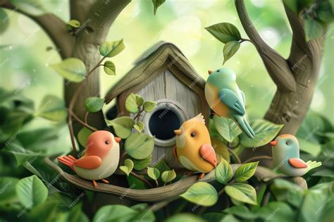Premium Photo Cute Birds With Cute Bird Houses Welcome Spring