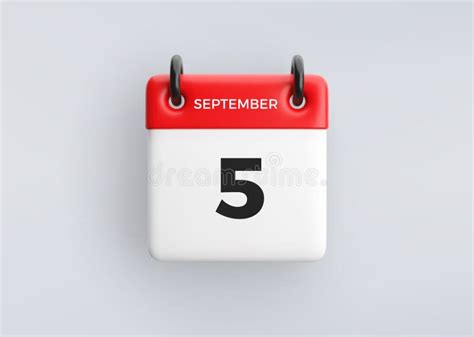3d Calendar Icon With Date 5 September On Grey Background Vector