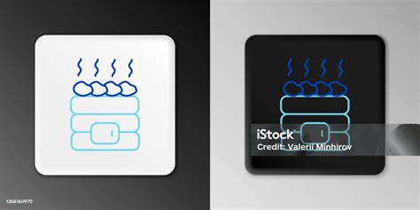 회색 배경에 고립 된 라인 핫 사우나 돌 아이콘 스파 리조트 레크리에이션 목욕탕 휴식 전기 히터에 뜨거운 돌 다채로운 개요 개념 벡터 사우나에 대한 스톡 벡터 아트 및 기타