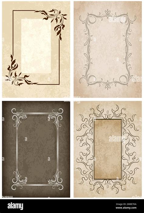 Set Of Four Vintage Frames With Old Background Vector Antique Frames