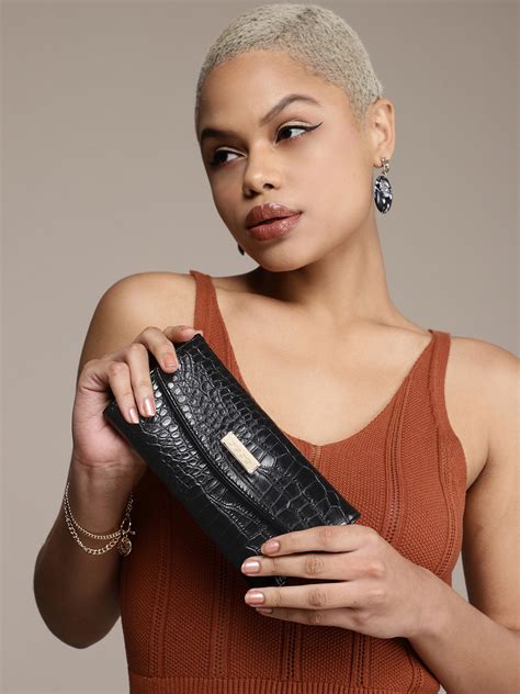 Buy Bebe Women Black Textured Pu Three Fold Wallet Wallets For Women