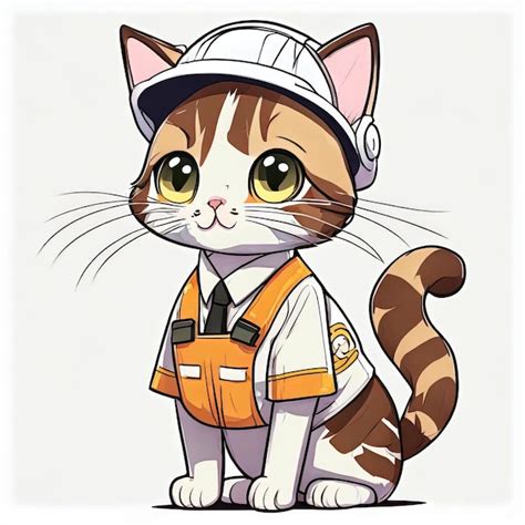 Premium Photo Anime Cute A Cat In Engineer Uniform On White Background Ai Generated