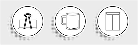 라인 봉투 바인더 클립 및 커피 컵 플랫 아이콘을 설정합니다 벡터 개인 장식품에 대한 스톡 벡터 아트 및 기타 이미지 개인