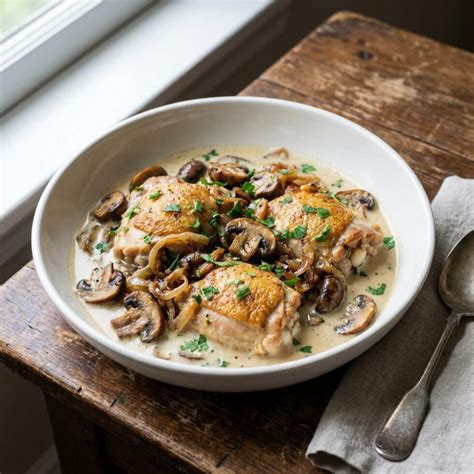 Creamy Mushroom Chicken Fricassee Recipe