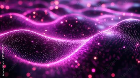 Abstract Digital Network Visualization With Blurred Purple Nodes Representing Interconnected