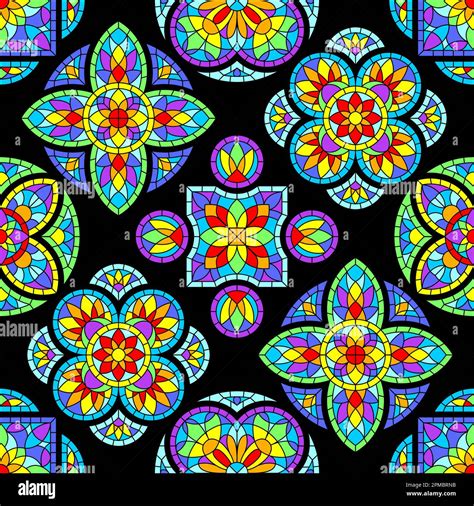 Seamless Pattern With Stained Glass Window In Gothic Style Medieval