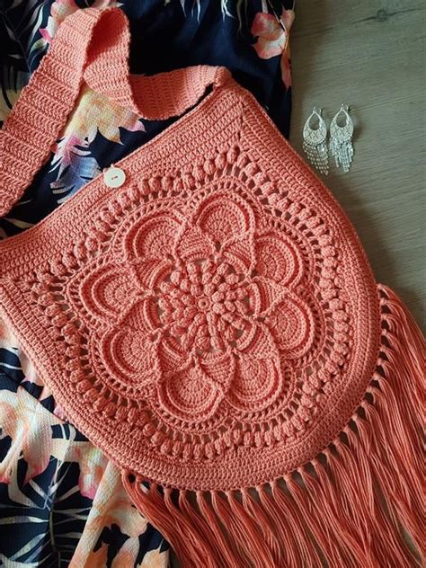 Crochet Pattern ~ Crochet Bag Pattern Motif Textured Fringe Boho