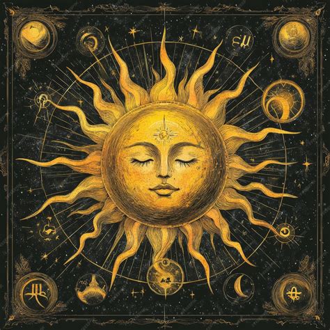 Mystical Zodiac Poster With Golden Sun And Zodiac Symbols Premium Ai