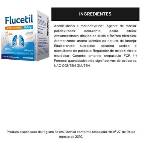 Flucetil Acetilcisteína 600mg 16 Sachês Maxinutri Natulha