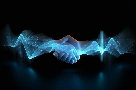Handshake With Glowing Waveforms Premium Ai Generated Image