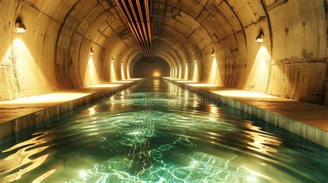 Modern Underground Sewer System With Clear Water Flowing Through