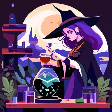 Premium Vector Witch Preparing A Potion Hand Drawn Cartoon Sticker