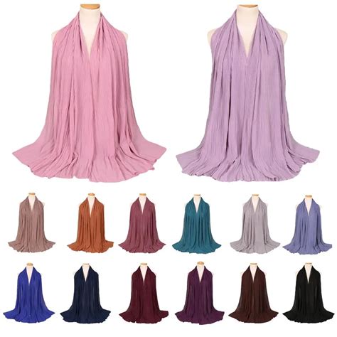 18 Colors Women S Islamic Headscarf Long Scarf Muslim Hijab Shawl Wrinkled Headband Turban Wrap
