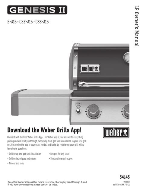 Weber Genesis Ii E 315 Owners Manual Pdf Propane Grilling