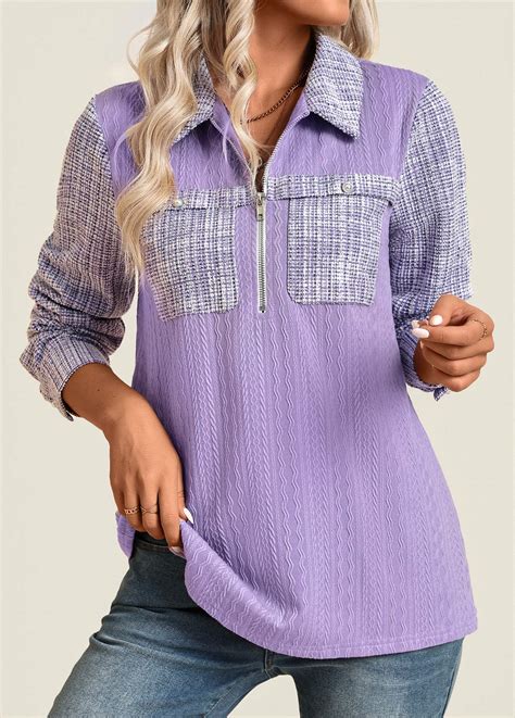 Light Purple Jacquard Long Sleeve Shirt Tunic Tummy Coverage Knit Top