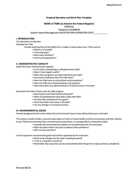 Proposal Narrative And Work Plan Template Attachment E Printable Pdf Download
