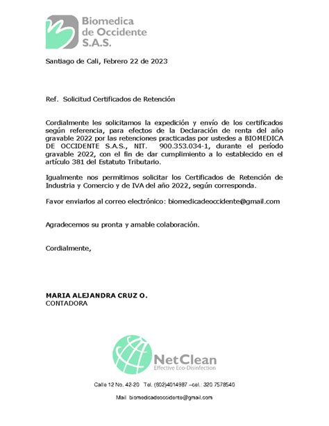 Carta Solicitud Certificado Retenciones