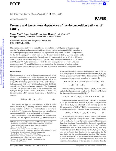 Pdf Pressure And Temperature Dependence Of The Decomposition Pathway