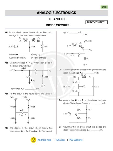 Diode Circuits Practice Sheet 01 Pdf Diode Electricity