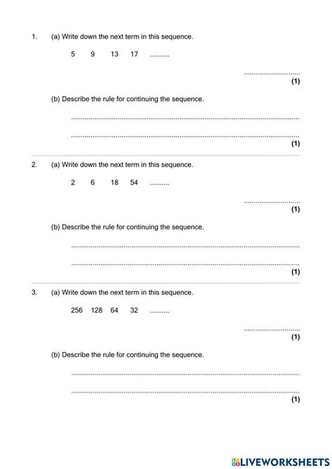 Arithmetic Sequence Worksheet Grade 7