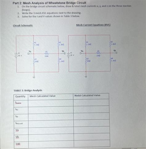 Solved Part 2 Mesh Analysis Of Wheatstone Bridge Circuit 1
