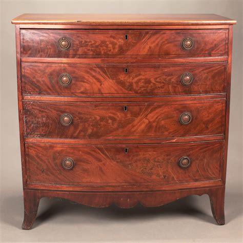Lot 096 Antique Mahogany Inlaid Bow Front Chest With 4 Drawers French