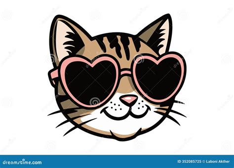 Cute Cat Face With Heart Shaped Sunglasses Illustration Stock
