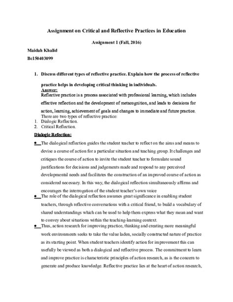 Doc Assignment On Critical And Reflective Practices In Education