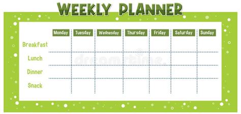 Color Meal Planning Chart For The Week Stock Vector Illustration Of Thursday Time