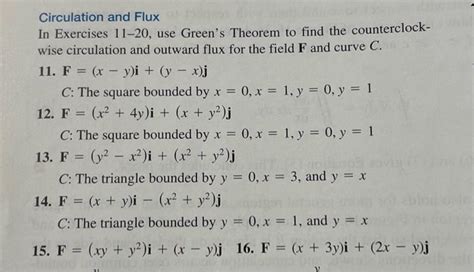 solved circulation and flux in exercises 11 20 use green s