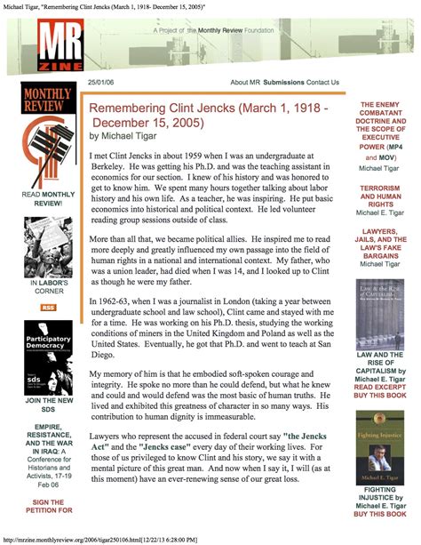 The Michael Tigar Archive Clinton Jencks In Memoriam