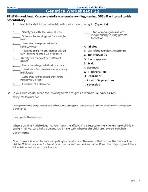 9 Genetics Punnett Square Worksheet F22 Genetics Worksheet F Print