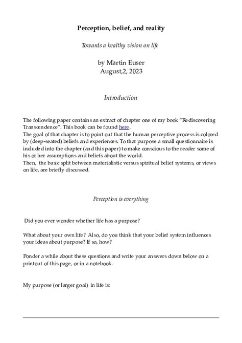 Pdf Perception Belief And Reality Towards A Healthy Vision On Life