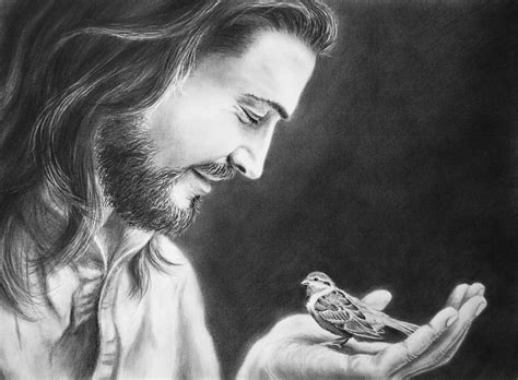 Jesus And The Sparrow Drawing Poster Jesus Portrait Print Christ