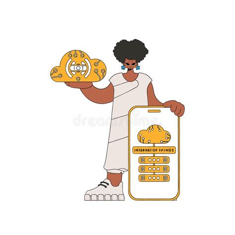 Girl With Cloud Storage Server And Iot Services Stock Vector