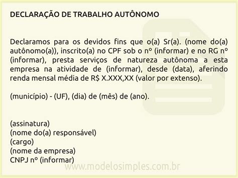 Modelo De Declaracao De Trabalho