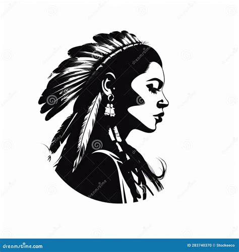 Minimal Black And White Silhouette Portrait Of A Miccosukee Woman Stock