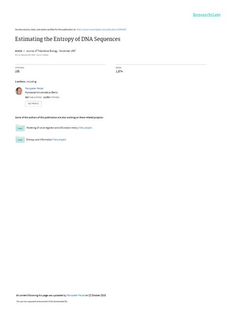 Estimating The Entropy Of Dna Sequences A O Schmidtt H Herzel