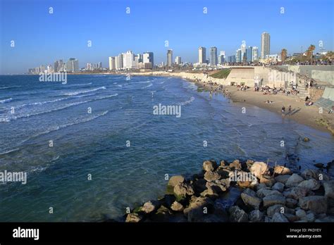 Cityscape Of Tel Aviv Israel View From Mediterranean Sea Bay Beach